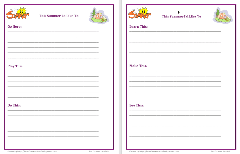 Organizing Our Summer: Brainstorming Ideas {Free Printable} | From ...