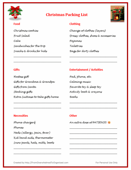 Christmas Packing List {Free Printable} | From Overwhelmed To Organized